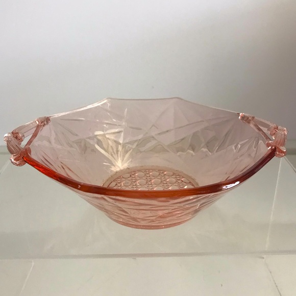 Dining | Octagon Pink Glass Bon Bon Candy Dish With Handles Cane Bottom ...